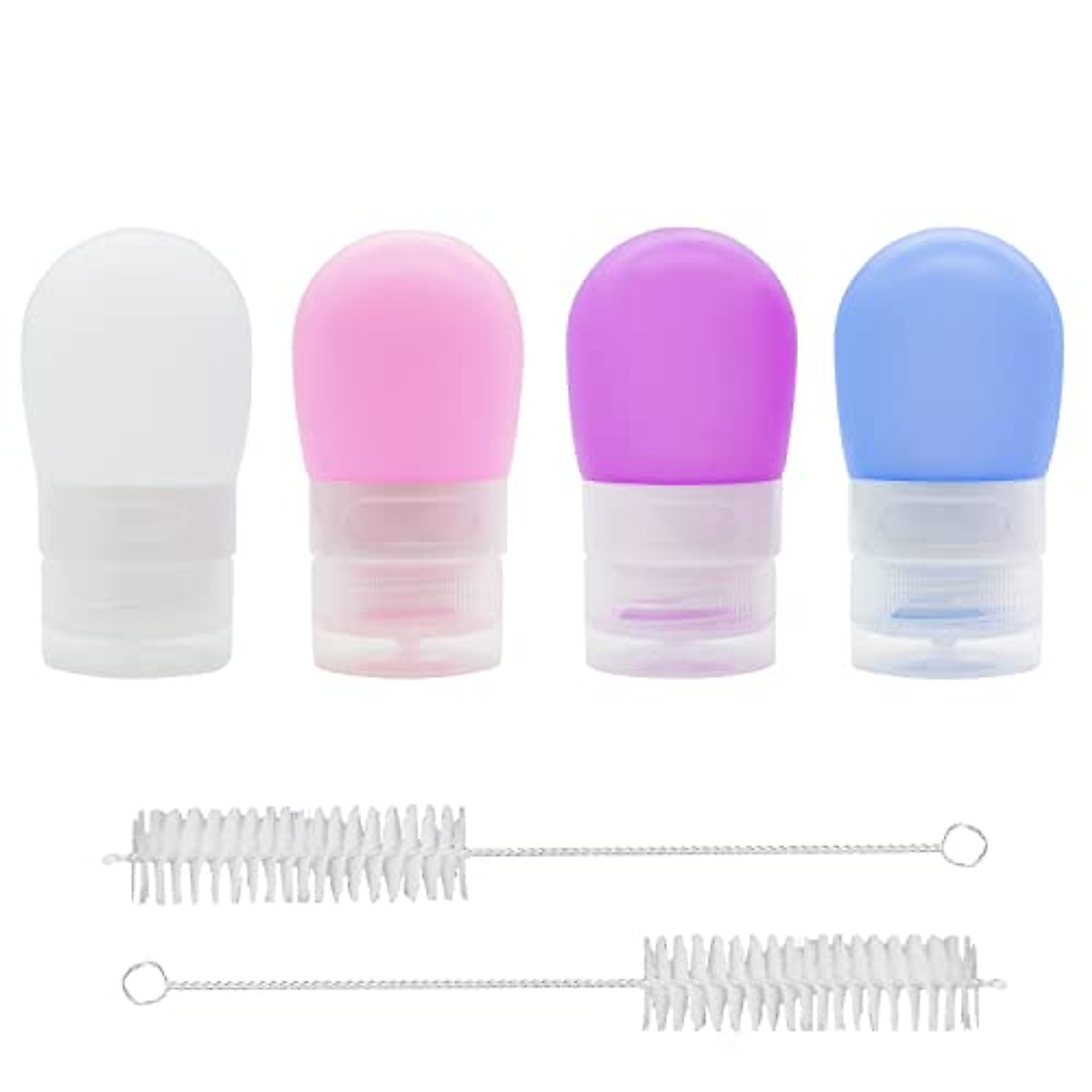 TACYKIBD 4Pcs Squeeze Salad Dressing Bottles, Portable Bulb Sauce Condiment Bottles with 2Pcs Cleaning Brush and Food Storage Condiment Bottles, Leakproof Dressing to Go for Lunch (1.3oz, 38ML)