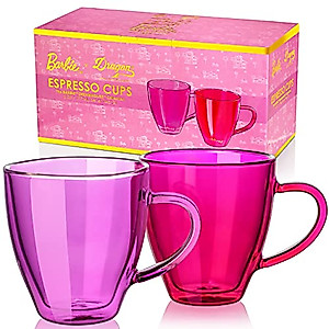 Dragon Glassware x Barbie Espresso Cups, Barbie Dreamhouse Collection, Pink and Magenta Glasses, Double Wall Insulated Coffee Cups, Keeps Beverages Hot or Cold Longer, 6 oz Capacity, Set of 2