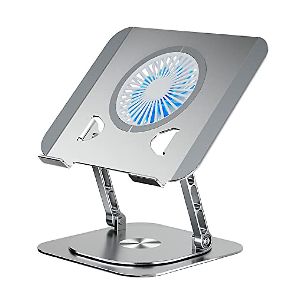 LIENS Adjustable Laptop Stand with 360 Rotating Base Compatible with MacBook Pro/Air Notebook up to 17 Inches Silver (Silver with Fan)