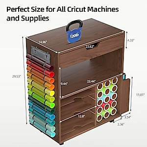 Storage Cart Organizer Compatible with Cricut Machines,Rolling Craft Cart with Extra 12 Vinyl Roll Holders,Crafting Organizer Desk Cabinet Workstation for Craft Room Home