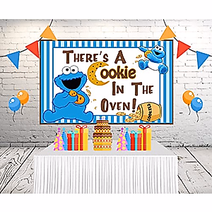 Baby Cookie Monster Backdrop for Gender Reveal Party Supplies 5x3ft There's a Cookie in The Oven Banner for Street Baby Shower Party Decorations