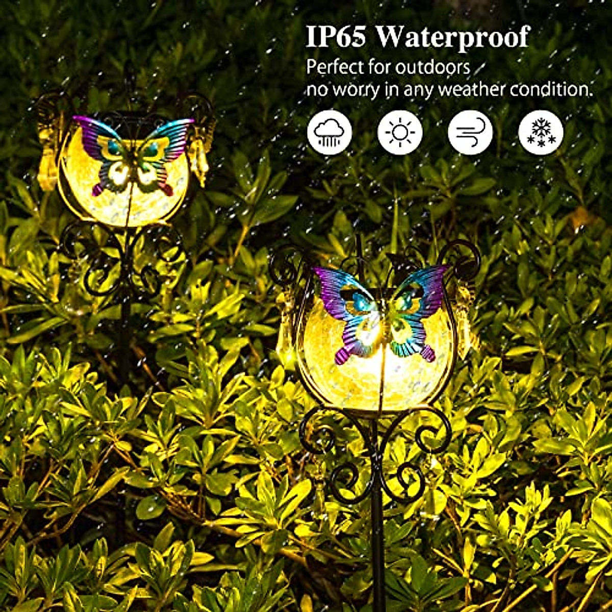 Garden Decor Solar Lights Outdoor, 2pcs Solar Garden Lights Metal Scepter Butterfly Art, Waterproof Yard Stake for Spring Decoration, Patio, Pathway, Lawn