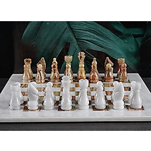 RADICALn 15 Inches Large Handmade White and Green Onyx Weighted Full Chess Game Set Staunton and Ambassador Gift Style Marble Tournament Chess Sets for Adults, 2 players