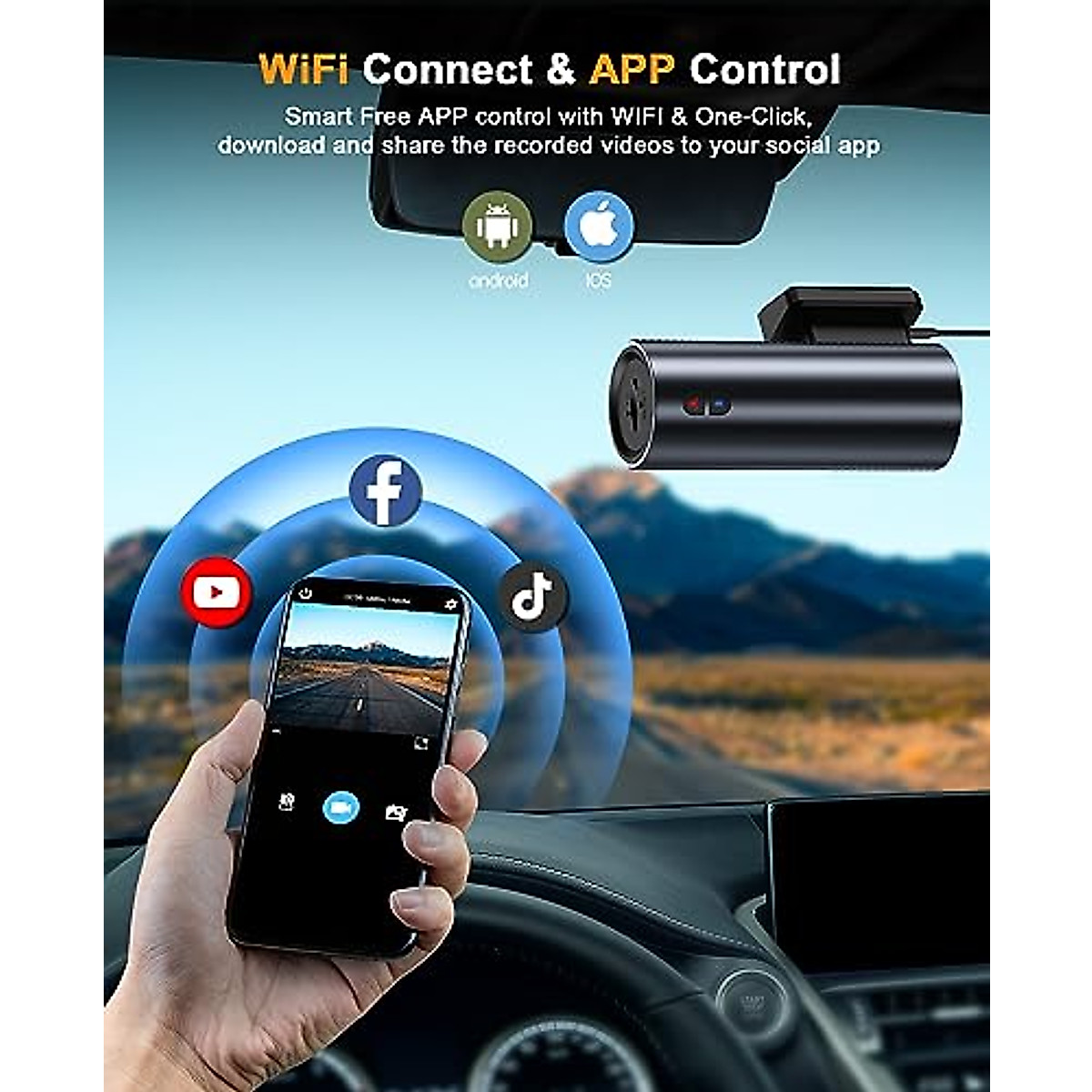 Dash Cam 4K WiFi 2160P Car Camera, Dash Camera for Cars, Mini Front Dashcam for Cars with Night Vision, Loop Recording, G-Sensor,24H Parking Monitor,Supercapacitor,Voice Prompt,APP,64GB Card Included