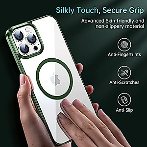 JUESHITUO iPhone 14 Pro Max Case 𝟐𝟎𝟐𝟯 𝗡𝗘𝗪 [Not Yellowing] [MiL-Grade Protection] [No.1 Strong Magnets] Magnetic Slim Clear Compatible with iPhone 14 Pro Max Protective Case 6.7inch,Alpine Green