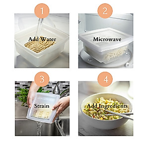 The Original Fasta Pasta Microwave Ramen Cooker w Lid and Built-in Strainer- No More Messes, Waiting for Water to Boil,or Sticky Noodles- Perfect Al Dente Pasta Every time- Patented, It Really Works