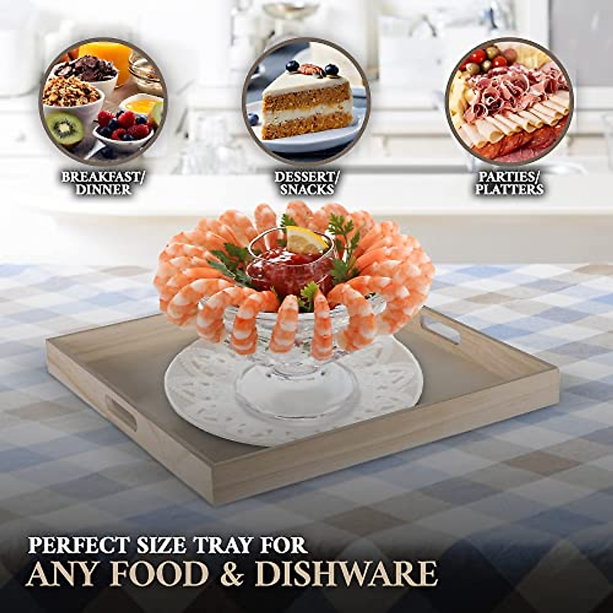 Hammont Wooden Square Nested Serving Trays (Largest Tray is 16") 5 Piece Set of Wood Trays for Crafts with Cut Out Handles | Kitchen Nesting Trays for Serving Pastries, Snacks, Mini Bars, Chocolate