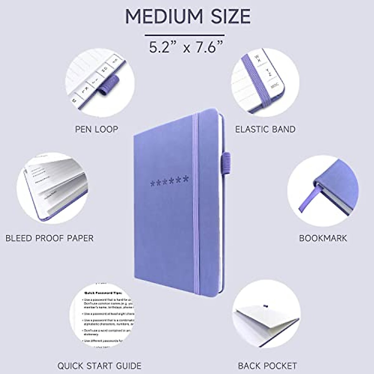 Password Book with Alphabetical Tabs – Hardcover Internet Address & Password Organizer – Password Keeper Notebook for Computer & Website – 5.2 x 7.6" Log-in Password Journal w/ Thick Paper (Lavender)