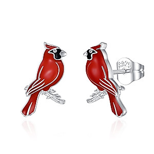 Red Cardinal Bird Stud Earrings 925 Sterling Silver "Our Love Never Dies" Jewelry Gifts for Women Mom