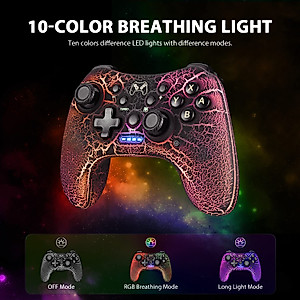 Tenvoonl Wreless Switch Controllers, Hand-held units for playing electronic games with 10-Color Adjustable LED Lights/Unique Appearance/Adjustable Vibration/Turbo(Black)