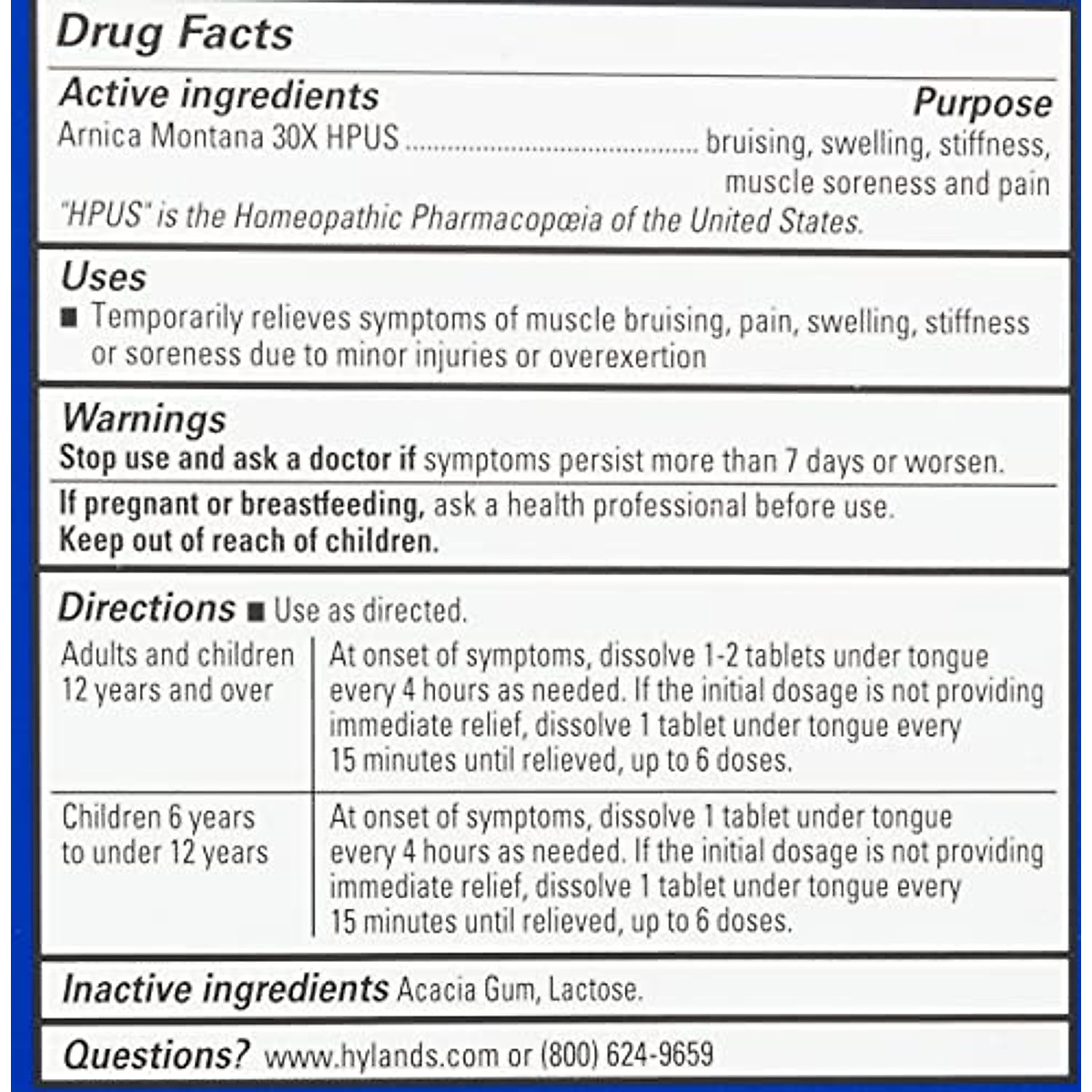 Hyland's Naturals Arnica Montana 30x Tablets, Natural Relief of Bruises, Swelling & Muscle Soreness, 50 Count