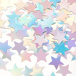 Iridescent Disco-Holographic Party-Decorations Star Confetti - 300pcs Euphoria Rainbow Silver Wedding Birthday Dining Table Centerpiece,Baby Bridal Shower Christmas Decor Lasting Surprise