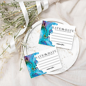 Paper Clever Party Teal and Purple Save the Date with Envelopes, All Occasion Cards for Wedding Invitations, Birthday, Graduation, Modern Watercolor, 3.5x5, 25 Pack