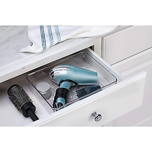 iDesign Rain Plastic Storage Organizer Bin, Container for Bathroom, Bedroom, Vanity, Kitchen Storage, 12" x 9" x 3", Clear,Clear