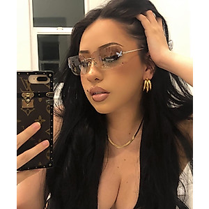 Rectangle Y2k Sunglasses for Women,Trendy Rimless Clear Sunglasses Retro Square Vintage Shades