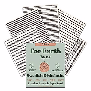 FEBU Swedish Dishcloths for Kitchen | 5 Pack Black Minimalist Swedish Dish Towels | Reusable Paper Towels Washable | Non-Scratch Cellulose Sponge Cloths | No Odor, Biodegradable, Swedish Cloths