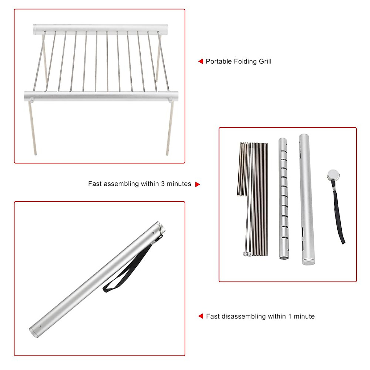TOPINCN Folding Campfire Grill Grate, Portable Compact Camping Grill Stainless Steel Folding BBQ Tube Outdoor Backpackers for Picnic Garden Cooking 30.7x27.5x21.2cm