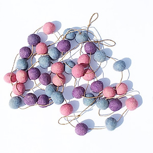De Kulture Handmade Premium Wool Felt POM POM Garland Eco Friendly Halloween Wall Hanging Home Office Theam Party Holiday Decoration Banner| 48 Inch Long, Indigo Pink & Purple (Set of 2)