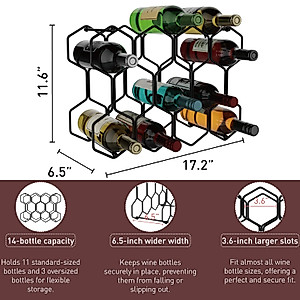 Buruis Countertop Wine Rack, 14-Bottle Modern Freestanding Metal Holder for Red and White Wine, Tabletop, Kitchen, Bar, and Cabinet Storage (Black)