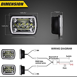 Nicoko H6054 Led Headlights 5x7 7x6 Led Headlamp High/Low Sealed Beam with RGBW Halo Function for Wrangler Cherokee YJ XJ Ford E250 GMC Dodge Truck Van with H4 Plug pack 2