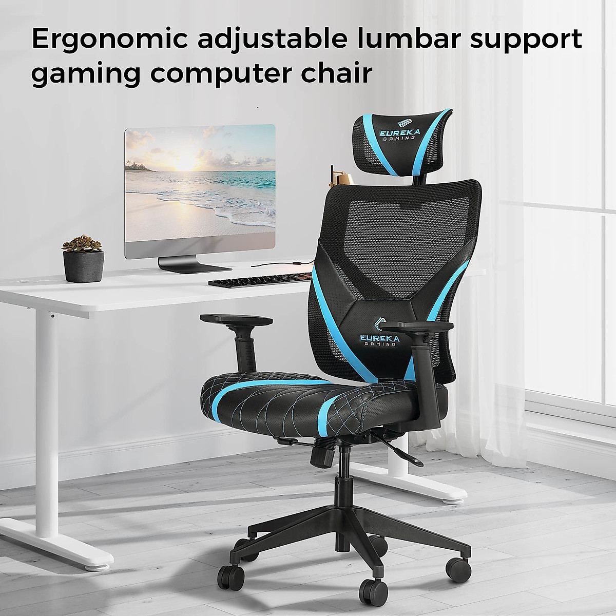 EUREKA ERGONOMIC Gaming Chair,Video Game Chairs PC Mesh Gaming Computer Chair with Adjustable Lumbar Support Headrest Armrest Gamer Desk Chair with for Adults Teens, Blue