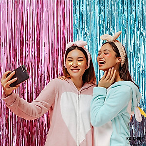 KatchOn, Large Pink and Blue Foil Fringe - 6.4x8 Feet, Pack of 2 | Girl or Boy Gender Reveal Decorations | Pink and Blue Fringe, Boy or Girl Backdrop | Gender Reveal Backdrop for Gender Reveal D√©cor