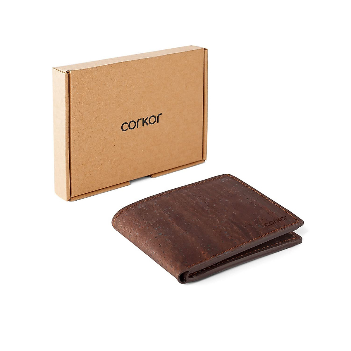 Corkor Slim Bifold Wallet for Men - Cork Wallet - Vegan Leather Cruelty Free Brown