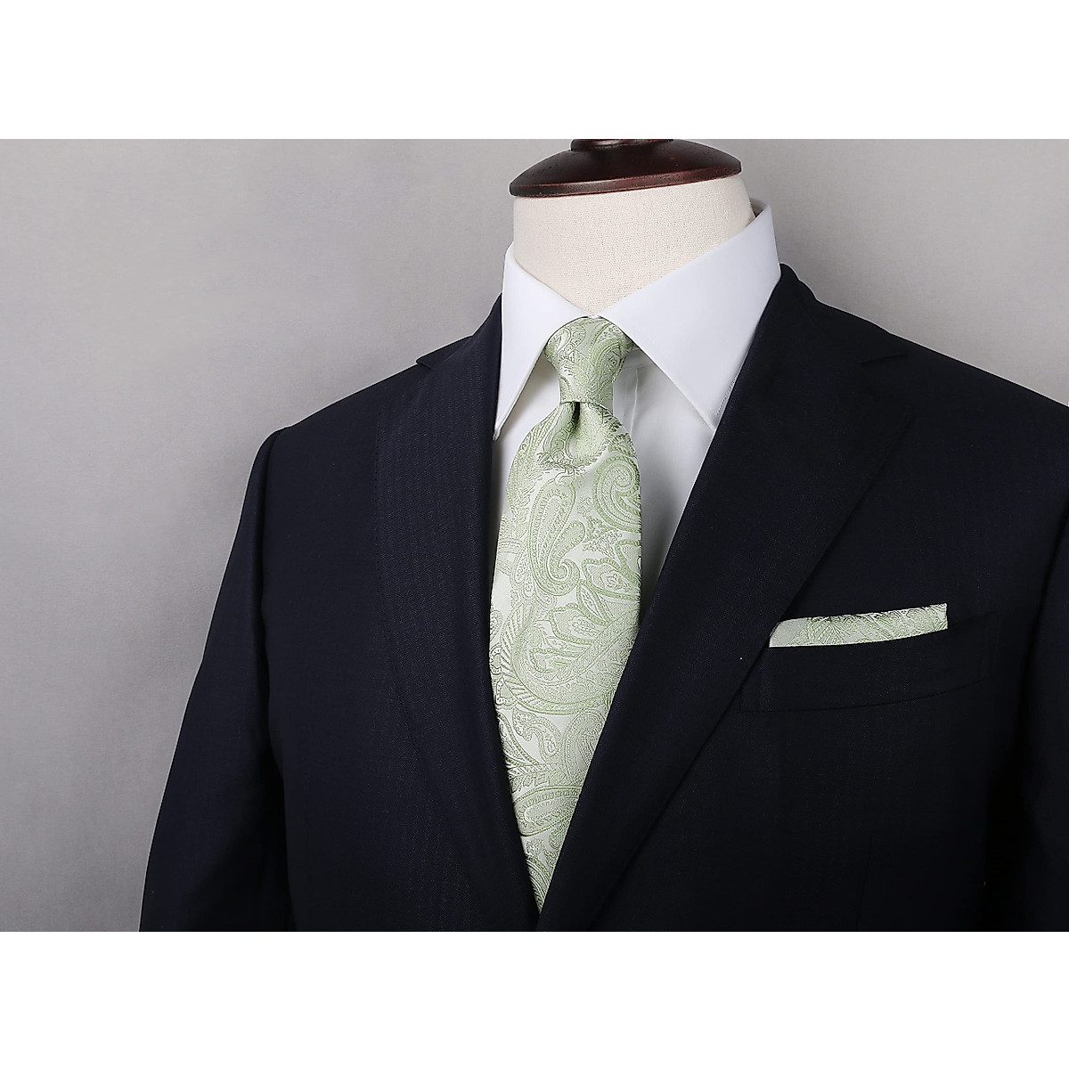 TaecMin Sage Tie Dusty Green Ties for Men Paisley Neckties and Pocket Squares Set for Weddings