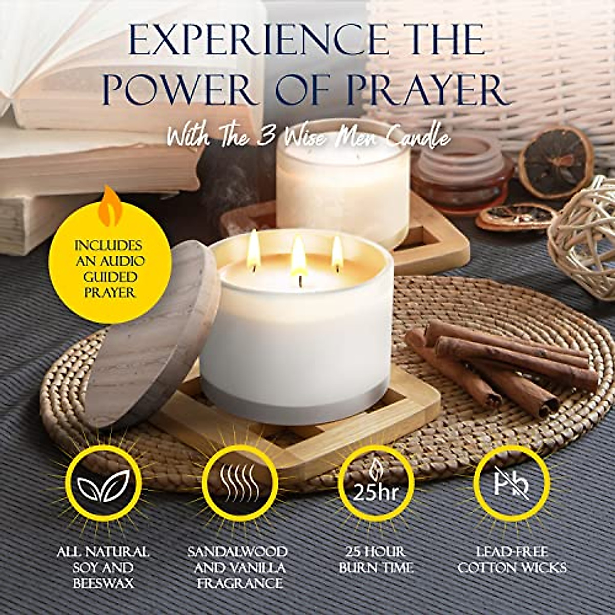 Prayer Meditation Candle W/Message Hidden Inside - Audio Guided Prayer Included - Perfect for Home Decor - All Natural Luxury Large Long Lasting Toxic Free Scented Candle