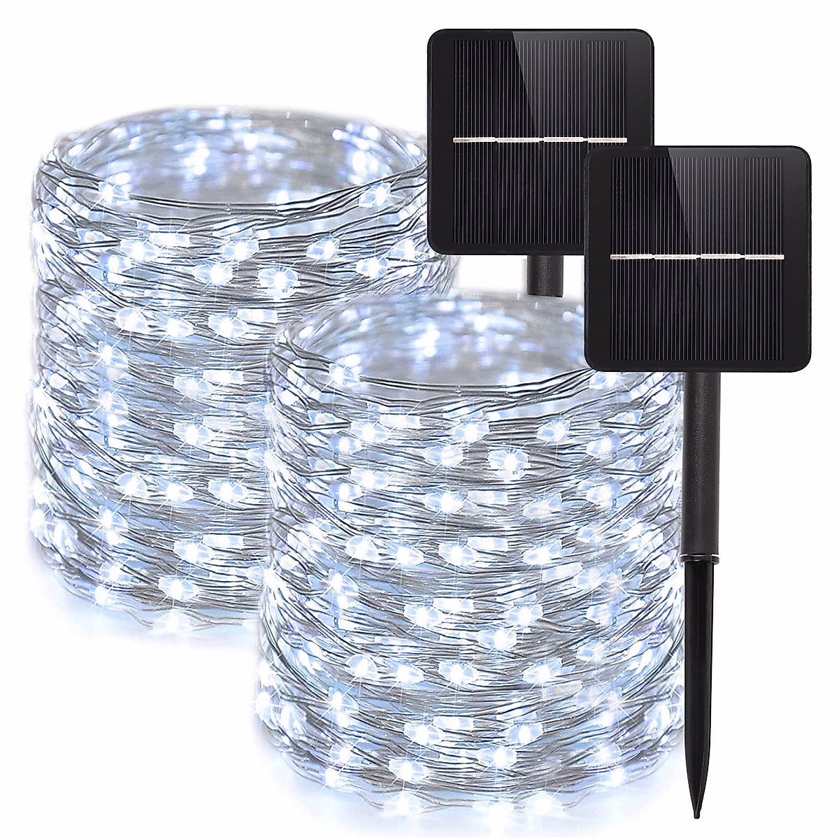 BETELNUT 2 Pack Each 72FT 200LED Solar String Lights Outdoor Garden Waterproof W/ 8 Lighting Modes, Durable Fairy Lights Twinkle Lights for Home Decor Patio Garden Wedding Party (Cool White)