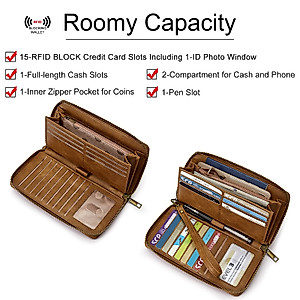 S-ZONE Wristlet Wallet for Women RFID Blocking Credit Card Holder Faux Leather Phone Wallet Purse Clutch