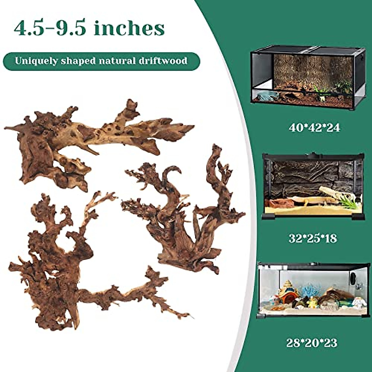 PINVNBY Natural Aquarium Driftwood Assorted Branches Reptile Ornament for Fish Tank Decoration Pack of 3