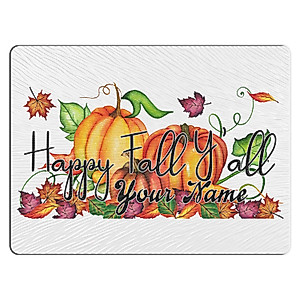 Bleu Reign Cutting Board Personalized Custom Name Happy Fall Yall 11x15 inches Textured Glass