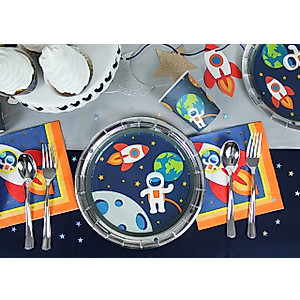 Merrilulu Space Party Cups, 12 ct | Paper Cups | Outer Space Party Tableware | Astronaut, Rocket Ship, Planet, NASA