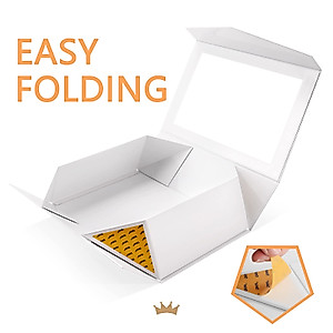 PACKQUEEN 5 Large White Gift Boxes with Windows, 13.5x9x4.1 Inches Clear Gift Boxes for Presents Contain Ribbons, Cards, Bridesmaid Proposal Boxes, Gift Boxes with Magnetic Lids (Glossy White)