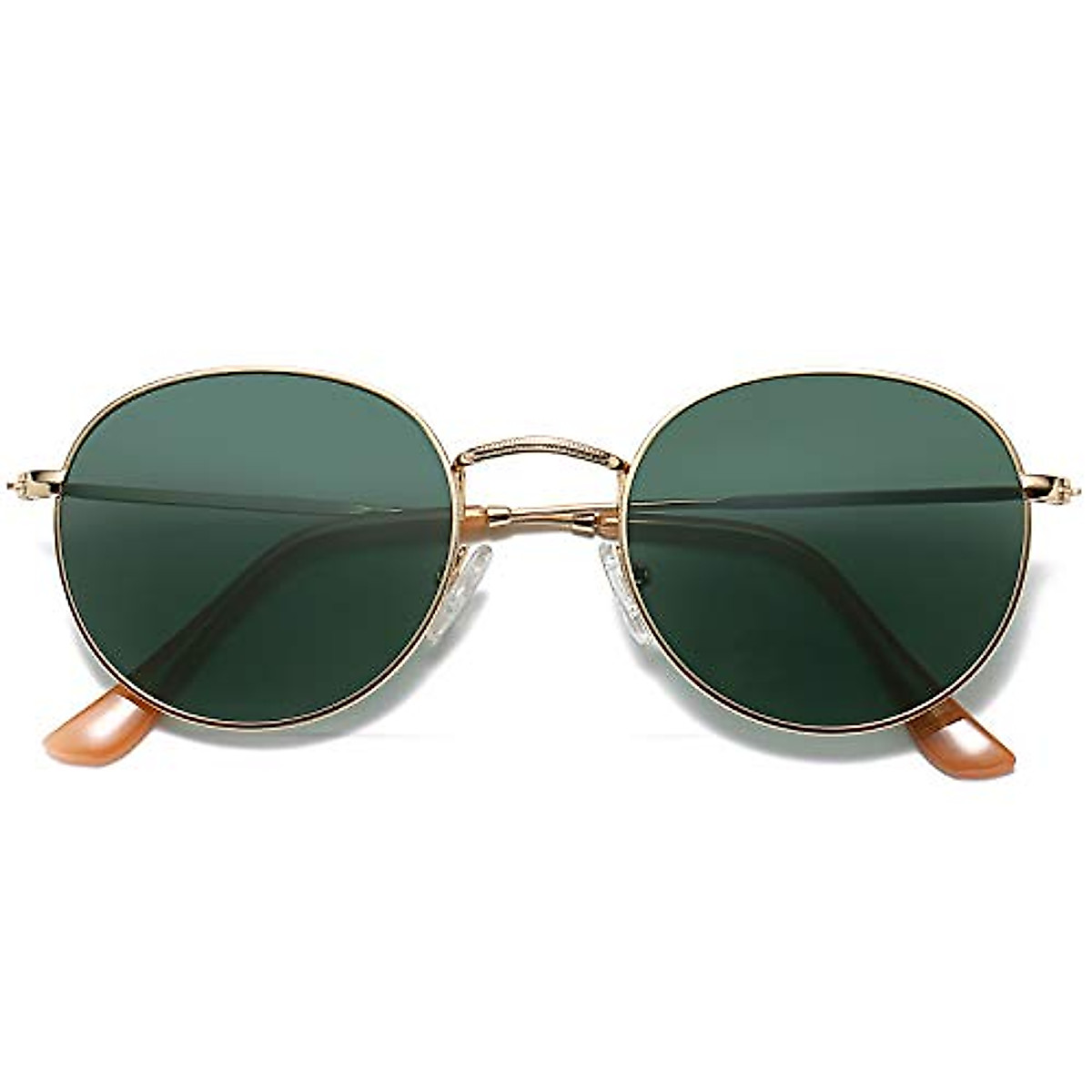 LKEYE Small Unisex Classic Vintage Round Mirror Lens Polarized Sunglasses LK1702 3447 Gold Frame/Dark green Lens
