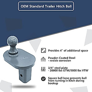 GNXA4085, 4" Offset Ball Compatible with B&W Turnoverball Gooseneck Trailer Hitches, Heavy Duty Gooseneck Hitch Ball Extender | 20000 lbs GTW/ 5000 lbs VTW, 2-5/16 Inch Diameter Ball