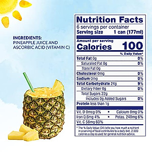 Dole 100% Pineapple Juice, No Added Sugar, Excellent Source of Vitamin C, 100% Fruit Juice, 6 Fl Oz (Pack of 6), Packaging May Vary