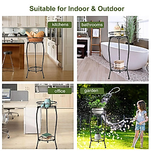 THKFUL Metal Plant Stands Indoor Outdoor, 2 Tier Tall Potted Plant Stand Plant Shelf Flower Pot Stand Iron Plant Holder for Multiple Planter,Rustproof Corner Plant Rack(20.3'')