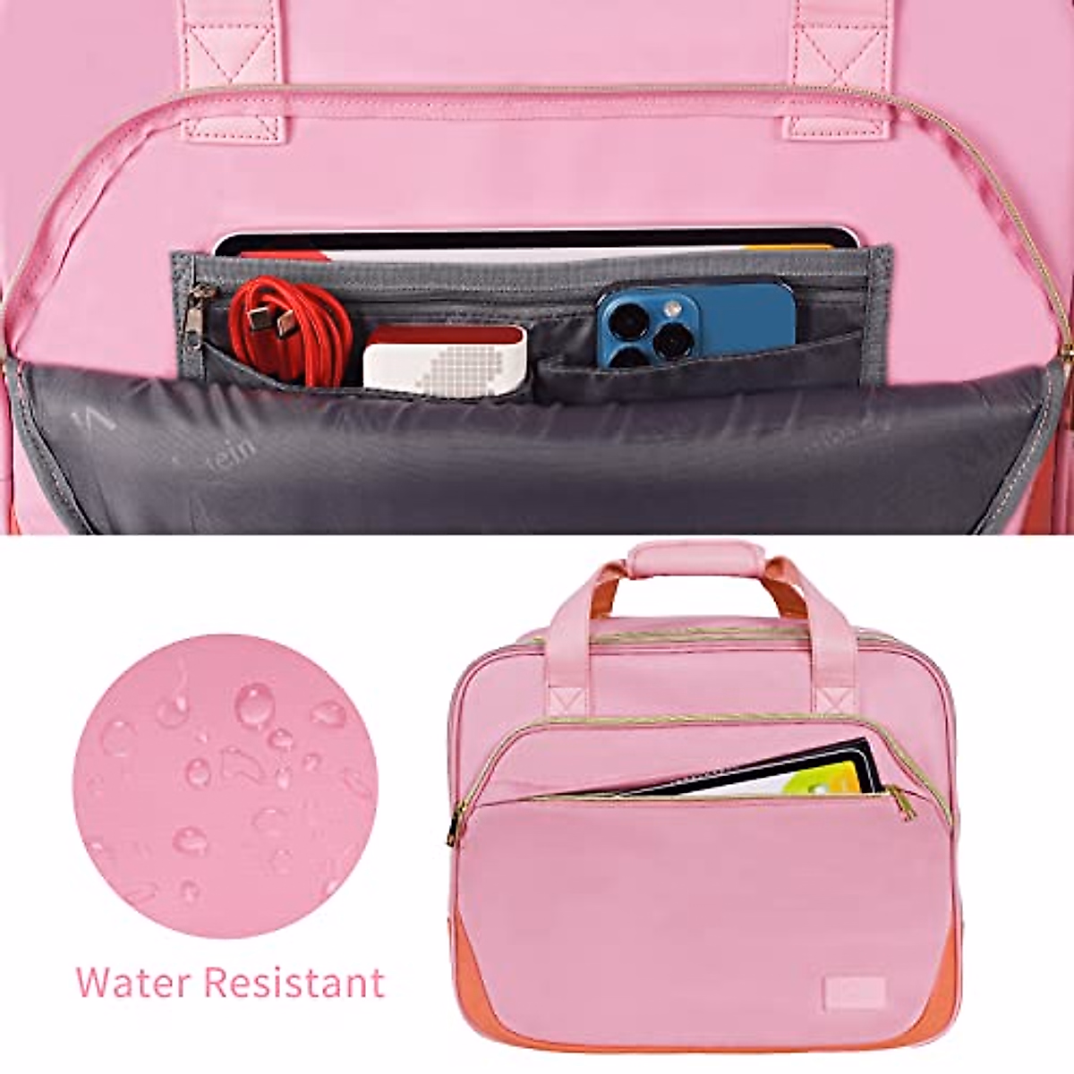 Rolling Briefcase for Women, Large Rolling Laptop Bag with Wheels Fits 17 Inch Notebook Gifts for Office Women, Water Resistance Teacher Work Computer Travel Carry on Weekender Bags on Wheel, Pink