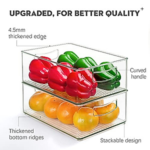 JOOFLI Vertical Stackable Refrigerator Pantry Organizer Bins, Set Of 6 Clear Plastic Storage Containers for Kitchen Countertops, Fridge, Cabinets, Bathroom, Bedroom BPA Free