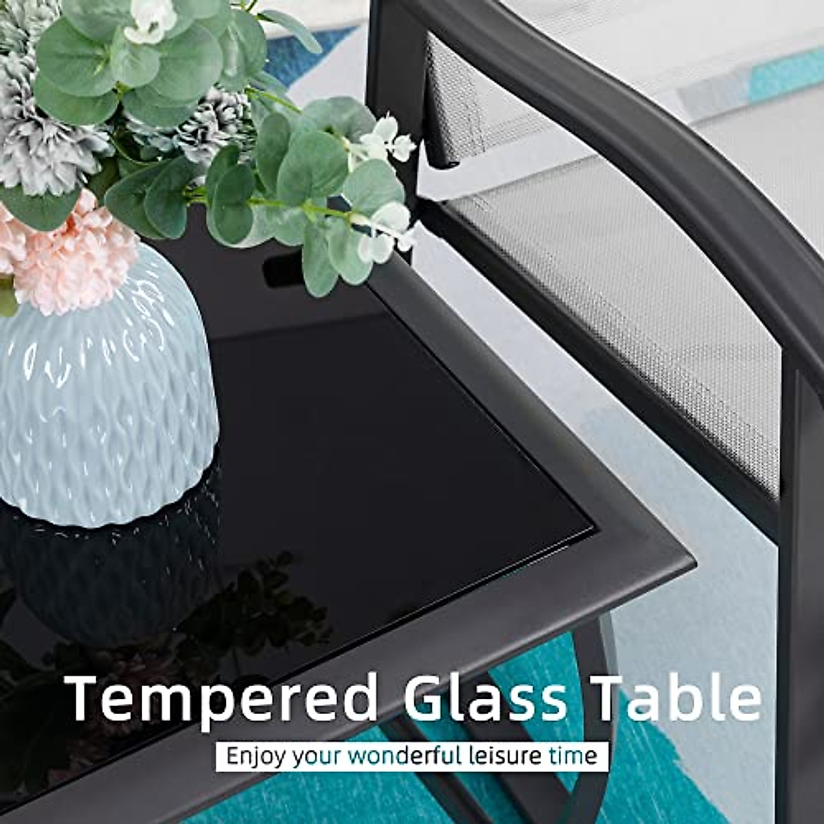 Vongrasig 3 Piece Outdoor Rocking Bistro Set, Textilene Fabric Small Patio Furniture Set, Front Porch Rocker Chairs Conversation Set with Glass Table for Lawn, Garden, Balcony, Poolside (Light Gray)