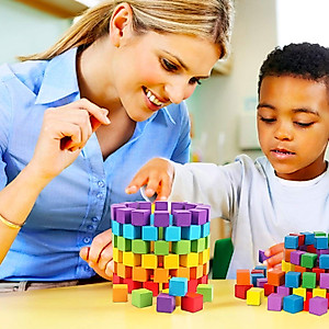 Cube Blocks, 200 Pack Colorful Square Wooden Building Blocks, Baby Shower Decorating Cubes, Puzzle Making and DIY Craft