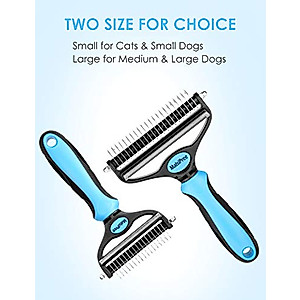 MalsiPree Dog Grooming Brush for Shedding - 2 in 1 Deshedding Tool and Undercoat Rake for Long and Short Haired Dogs with Double Coat - Dematting Comb and Pet Hair Deshedder Supplies (Large, Blue)