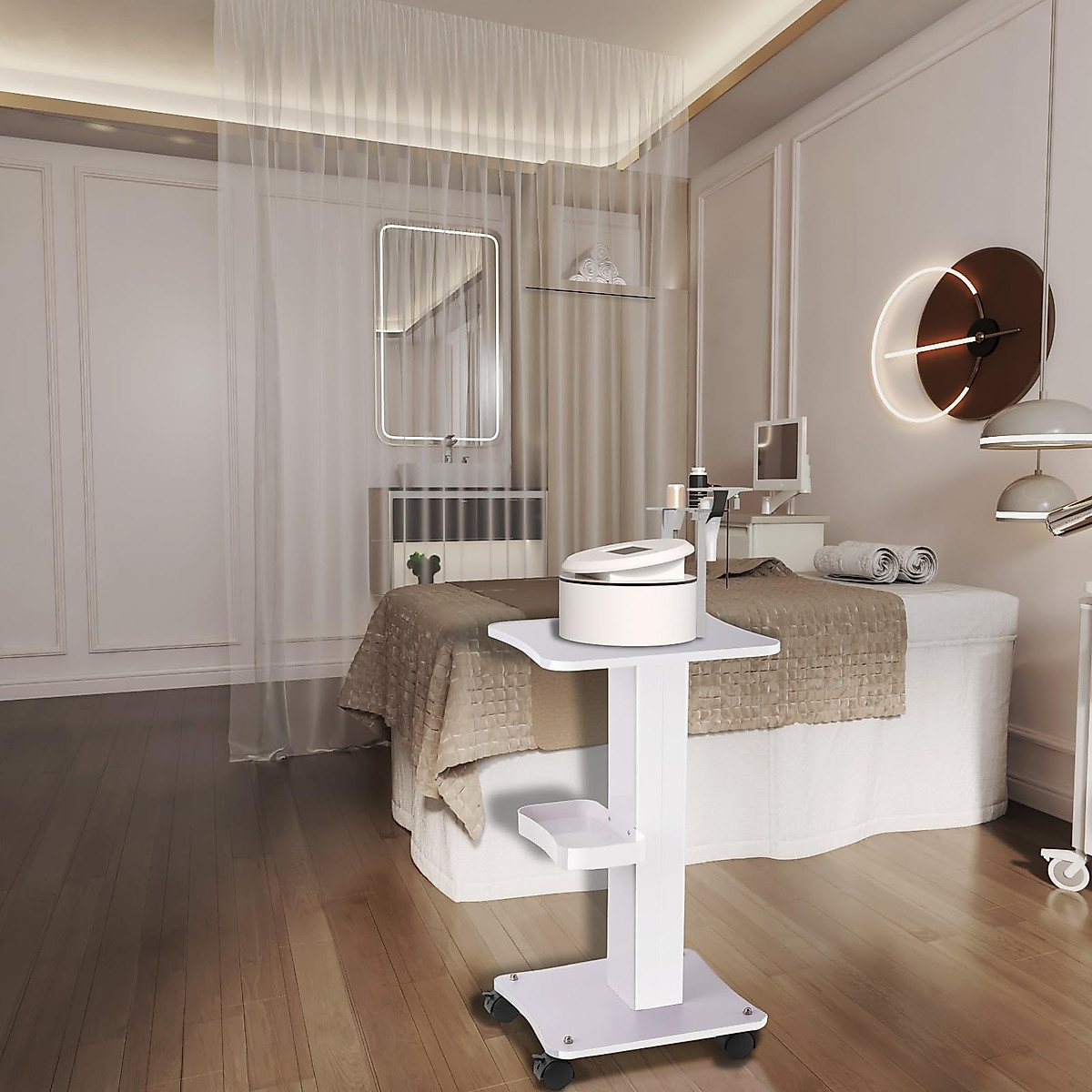 Cozyel Beauty Rolling Trolley Cart Equipment Mobile Salon Spa Service Instrument Hairdressing Storage Tray Iron Frame White