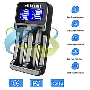 Dilusi Battery Charger 18650 Battery, Speedy Smart Recharger with LCD Display Universal for Rechargeable Batteries Ni-MH Ni-Cd A AA AAA AAAA C SC. Li-ion