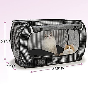 Necoichi Portable Stress Free Cage Carrier and Litter Box, Indoor & Outdoor, Travel (Black, Cage/Kennel+Litter Box)