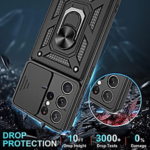Compatible with Samsung Galaxy S21 Ultra case,S21 Ultra Case with HD Screen Protector with Slide Camera Cover, 360°Rotation Ring Kickstand [Military Grade] Case for Galaxy S21 Ultra,Black