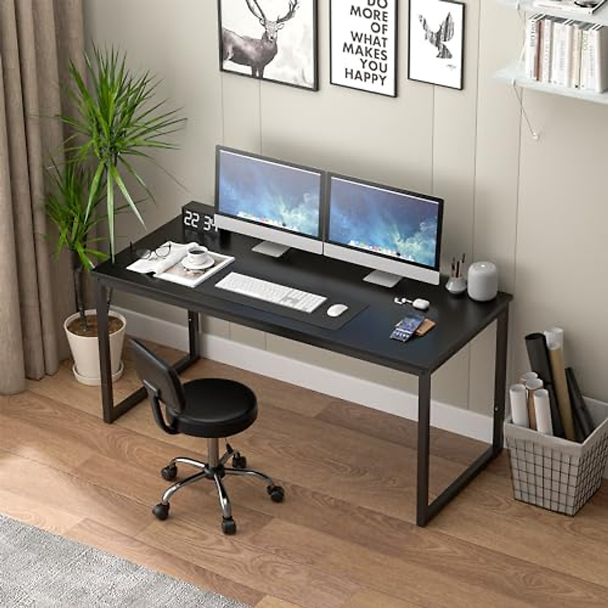 ZENY Computer Desk,55 Inch Office Desk Gaming Desk Writing Desk, Modern Simple Desk PC Laptop Study Student Table (Black, 55 inch)