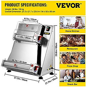 VEVOR Commercial Dough Roller Sheeter 15.7inch Electric Pizza Dough Roller Machine 390W Automatically Suitable for Noodle Pizza Bread and Pasta Maker Equipment